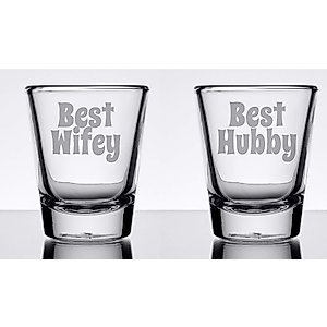 Alankathy Mugs Wifey Hubby Mr Mrs couple husband wife married shot glass 1.5 oz set