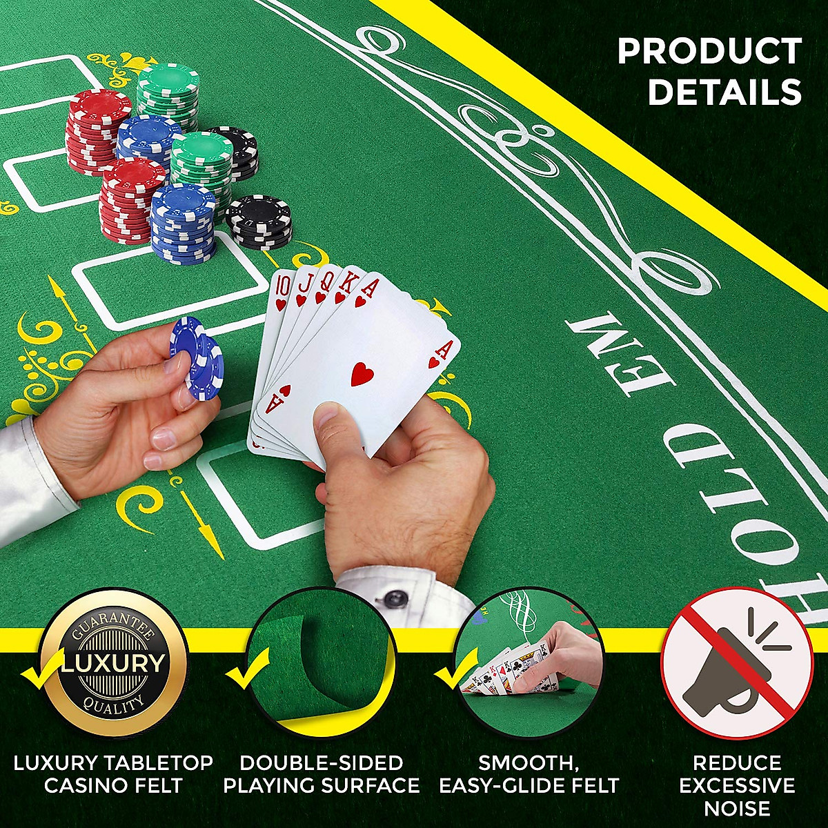 Tabletop Casino Felt Layout for Texas Holdem Poker and Blackjack - Premium Professional Grade Blackjack and Poker Mat for, Theme Party, Poker Night, Fundraisers & Gatherings