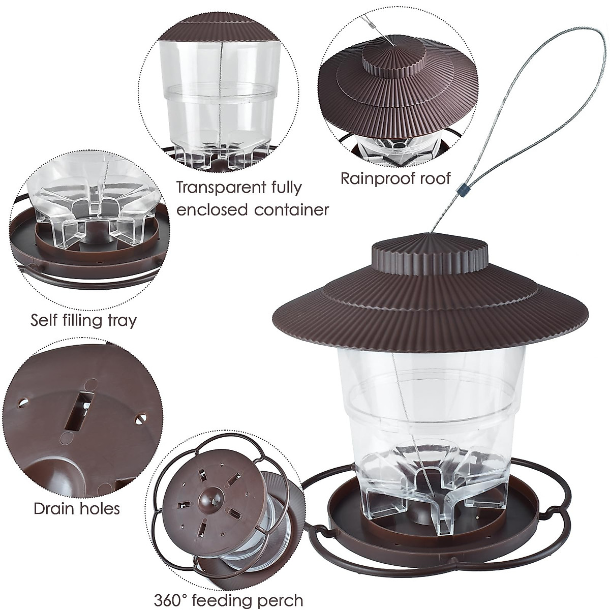 Samhe Bird Feeders for Outside, Squirrel Proof Waterproof 2.2 Lbs Capacity Easy to Fill, Retractable Wild Bird Feeders for Outdoors Hanging, Yard Garden Decoration