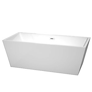 Sara 67 Inch Freestanding Bathtub in White with Shiny White Drain and Overflow Trim