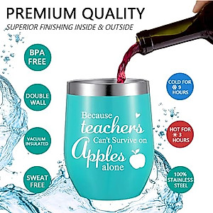 Patelai 6 Pcs Thank You Teacher Gift Teacher Appreciation Christmas Coffee Mug Back to School Gift for Women Men Preschool Elementary Teacher 12oz Wine Tumbler Lids Straws(Simple Mint)