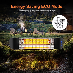 Pasapair Electric Patio Heater with APP Control - 1500W Outdoor Heater Fast Heating with 4 Power Setting - Wall Mounted Infrared Heater Quiet and Odorless - IP65 Waterproof and 24H Timer