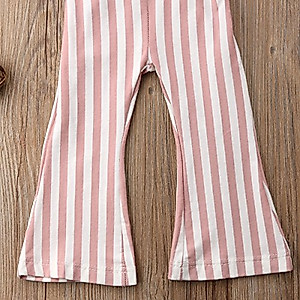 Toddler Baby Girl Stripes Bell-Bottom Jumpsuit Romper Overalls Long Pants Outfits (4-5 Years, Brown Pink)