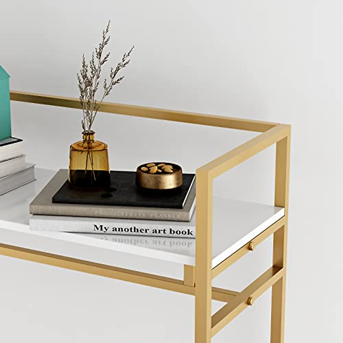 FONECHIN Heavy Duty Clothing Rack with Shelves for Hanging Clothing, Gold Metal Freestanding Garment Rack for Retail Display (59" L)