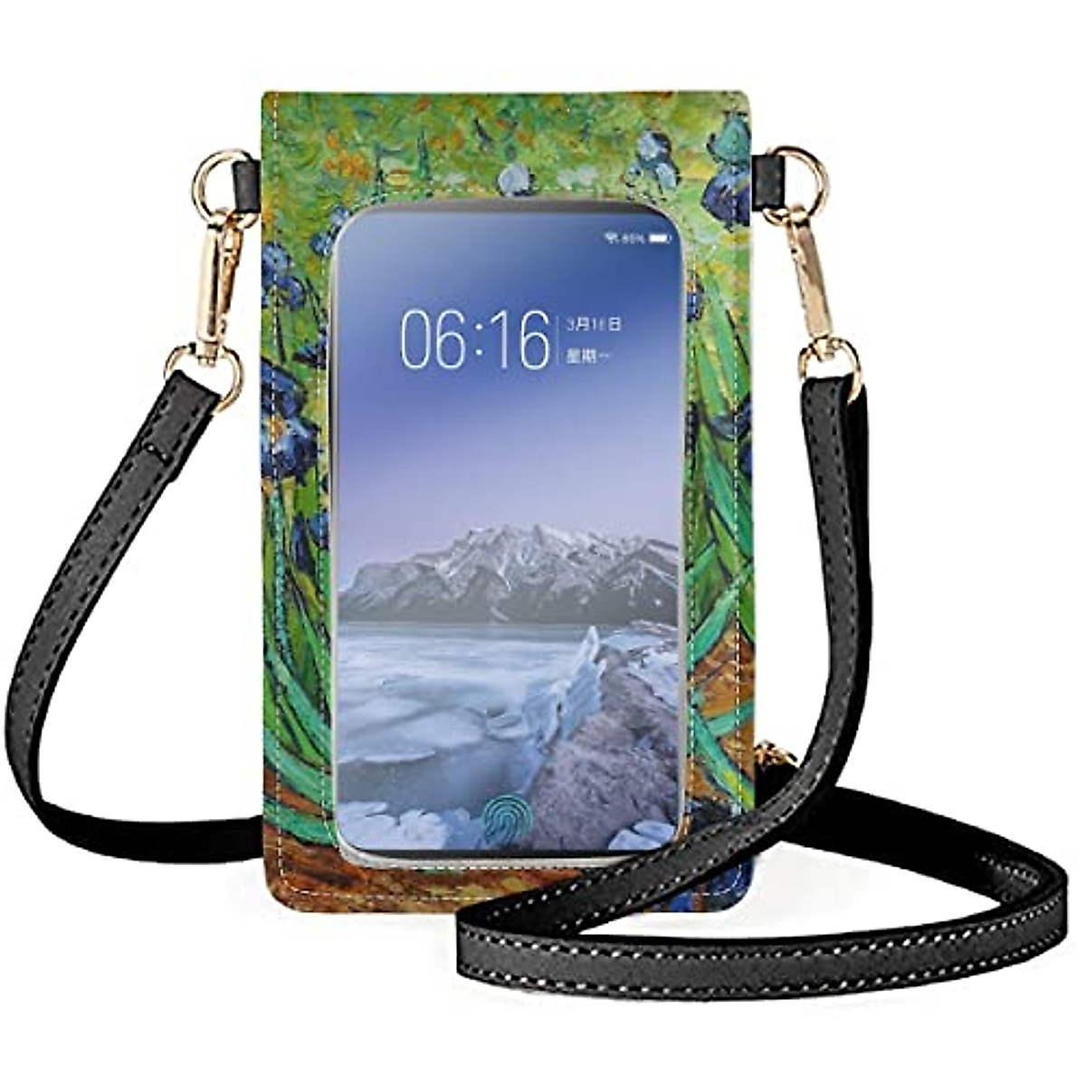 GLUDEAR Lightweight PU Leather Phone Purse Clear Van Gogh Print Small Crossbody Bag Cell Phone Pouch Shoulder Bag,Van Gogh Irises