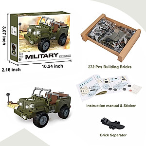 Olimond Toys Military Vehicle Building Sets Army Truck Building Kit WW2 Willys Car Model Building Toys for Kids Aged 6-12 (272 pcs)