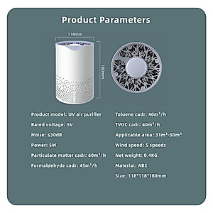 Mini Air Purifier,Small Size and Suitable for Placing On Your Desk or Bedside Table to Protect You. Noise ≤36dB, Sleep better-White