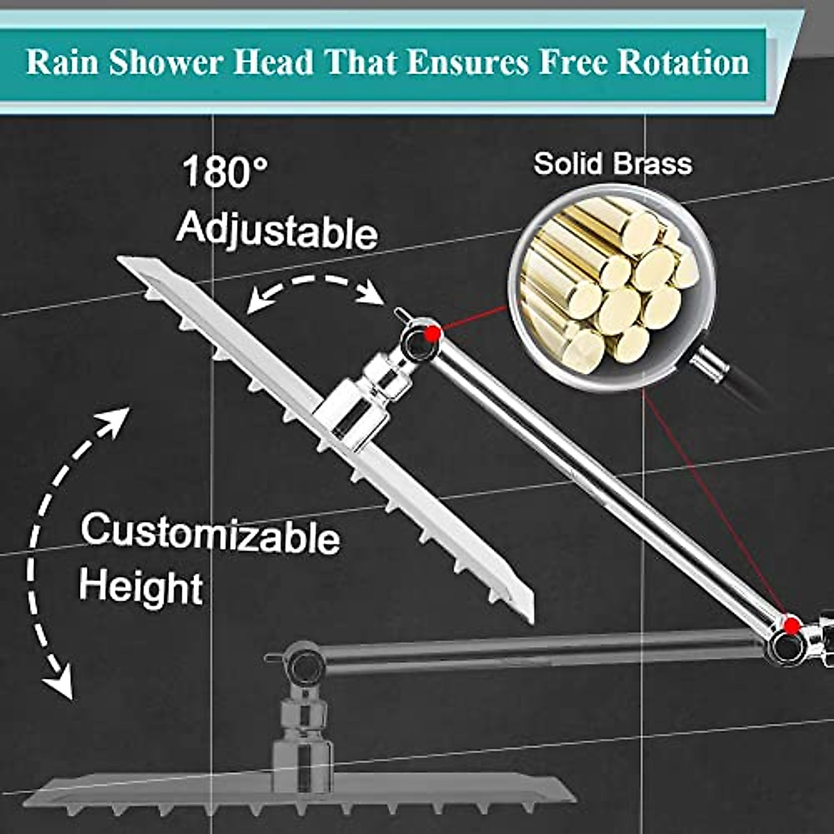 10'' Square Rain Shower head with 11 Inches Adjustable Extension Arm, Large Stainless Steel High Pressure Shower Head,Ultra Thin Rainfall Bath Shower Easy to Clean and Install(Chrome)
