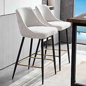 Homedot Counter Height Barstools Set of 2, Upholstered Home Kitchen Dining Chair Boucle Bar Stools with Backrest, Modern Bar Chairs with Footrest for Kitchen Island, Dining Room