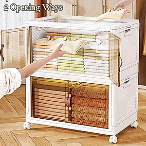 MRPAPA 3 Pack Stackable Storage Bins with Lids and Doors，63Gallon Stackable Closet Organizers Box, 26” 84Qt Collapsible Storage Bins Trunk organizer with Wheels