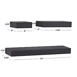 CosmoLiving by Cosmopolitan Wood 3 Shelves Wall Shelf, Set of 3 24", 12", 6"W, Black