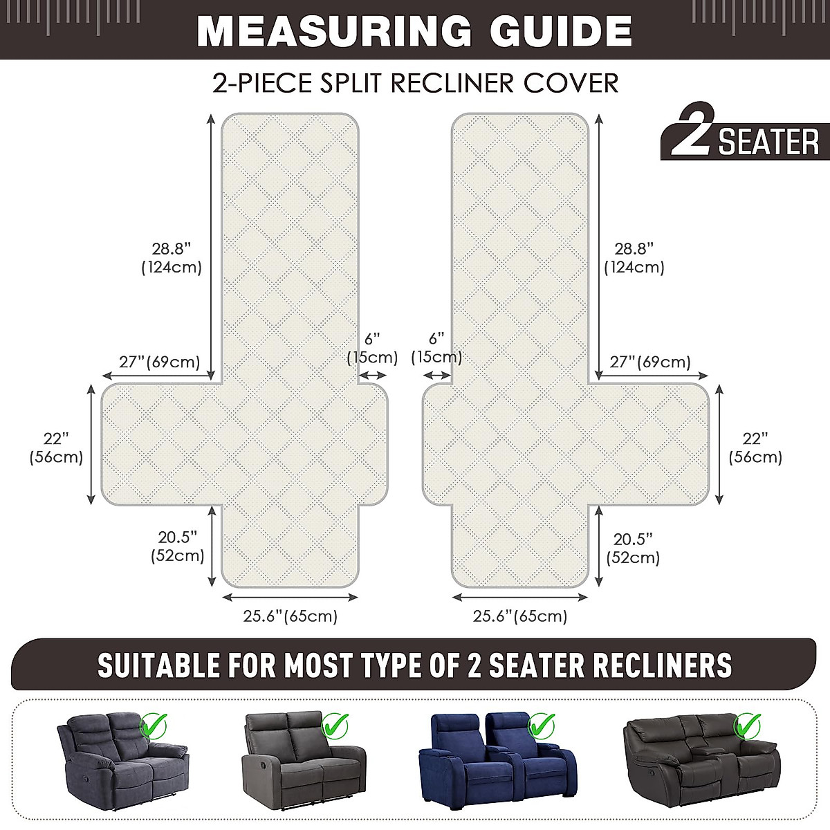 TAOCOCO 100% Waterproof Loveseat Recliner Cover, Non Slip Split Loveseat Covers for Reclining Loveseat with Elastic Straps, Washable Recliner Chair/Furniture Protector for Pets(2 Seater, Chocolate)
