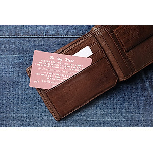 Ptzizi Niece Pink Metal Wallet Insert Card, Engraved Inspirational Wallet Card for Niece Birthday Adult Christmas Graduation Gifts from Aunt Uncle (A11)
