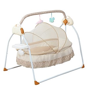 TFCFL Electric Baby Crib Cradle, 0-18 MonthsInfant Bed Auto Swing with Remote Control & Music, 25KG/55LBS Capacity, Foldable Baby Bassinet, Khaki