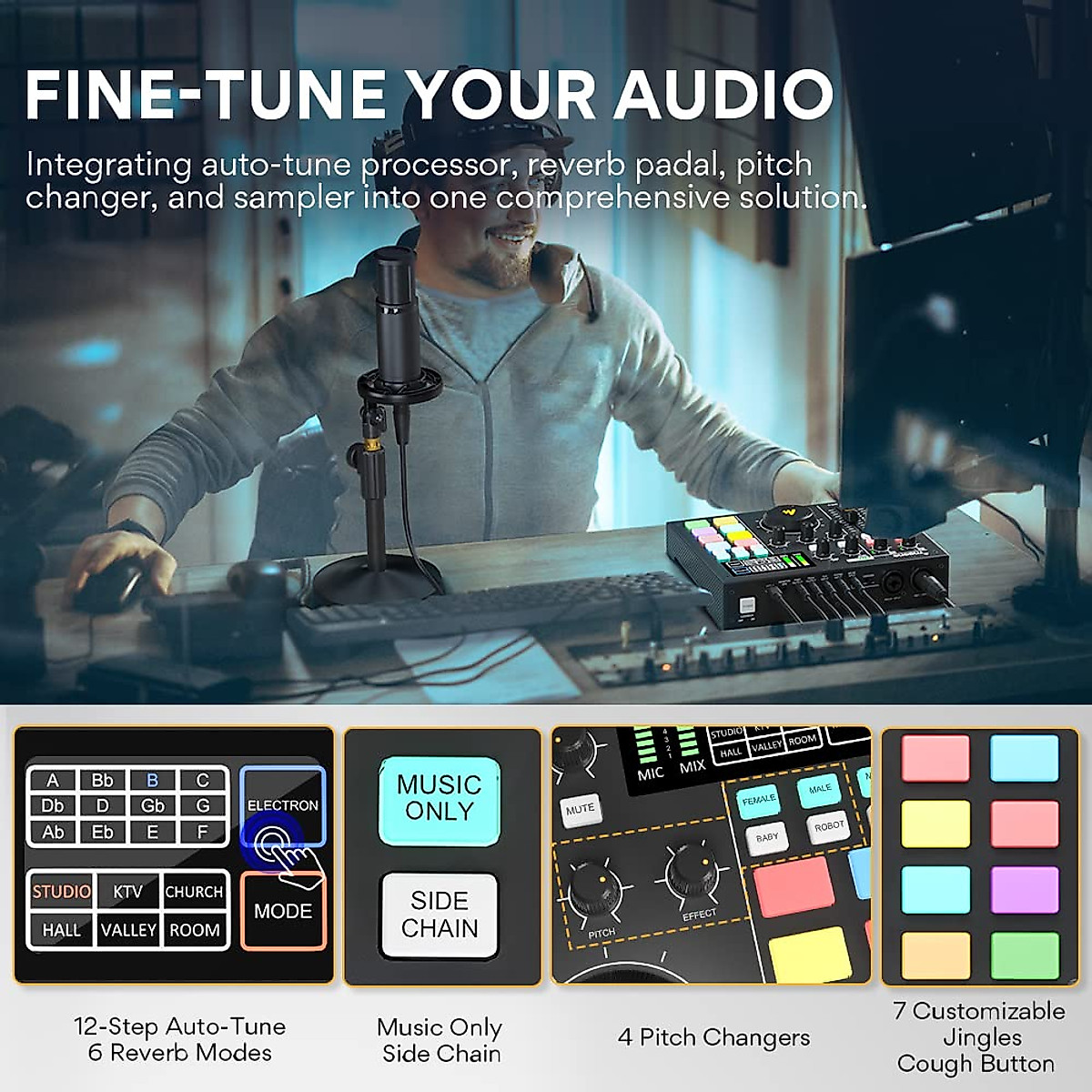 Audio Interface with DJ Mixer and Sound Card, Maonocaster Portable ALL-IN-ONE Podcast Production Studio with XLR Condenser Microphone for Guitar, Live Streaming, PC, Recording, and Gaming (AM100 K1)