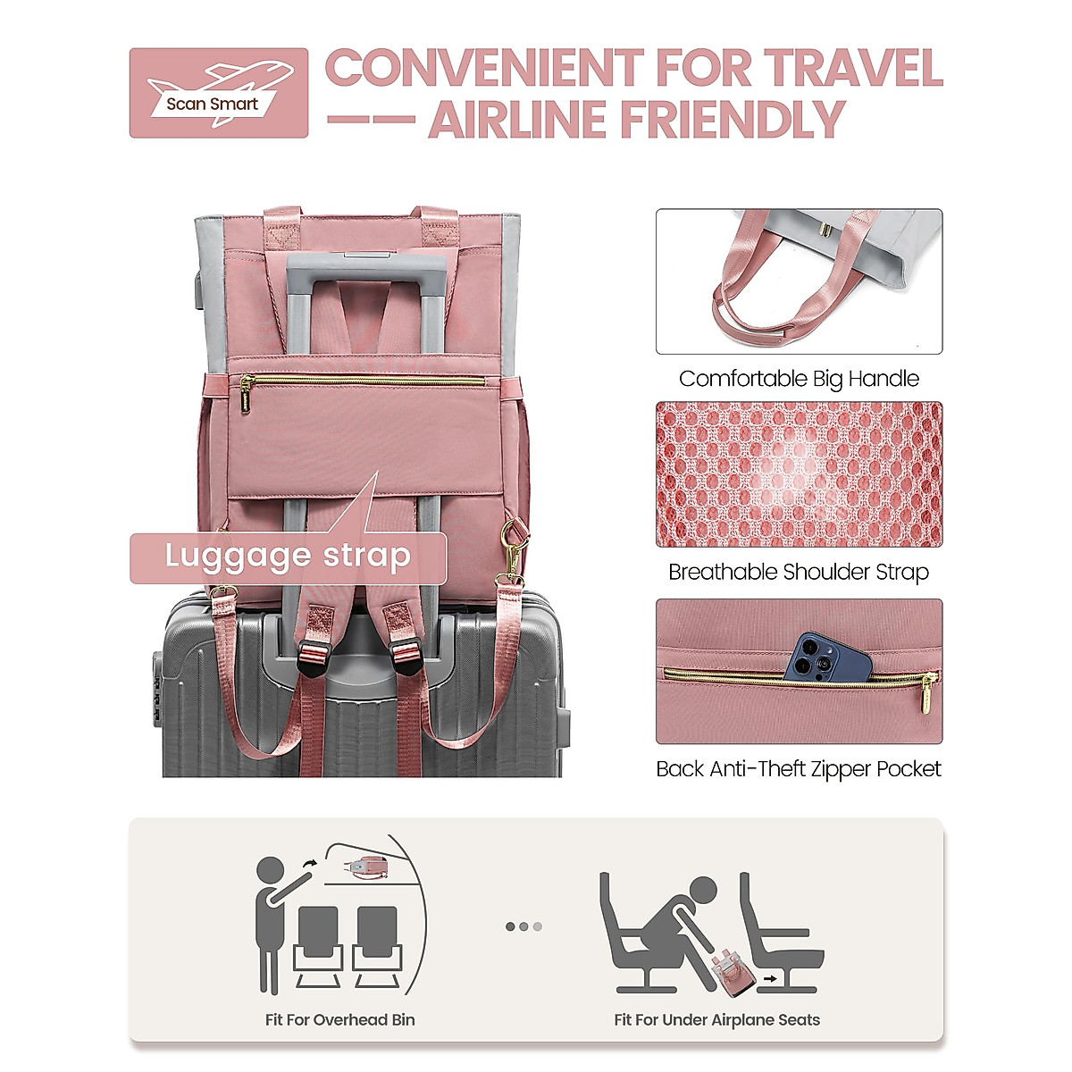 LOVEVOOK Laptop Backpack for Women, 15.6 Inch Work Laptop Bag Teacher Nurse Backpack, Wide Open Travel Purse Convertible Business Computer Tote Daypack with USB Port, Black