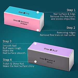Nail File and Polishing Buffer Block Set,2pcs 4 Way Nail Buffing,Polish Nail Surface Shine Nail,Remove ridegs & 10pcs Double Sided 100/180 Grit Nail File Emery Board Filer,Nail Care Tools