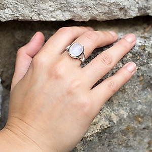 Rainbow Moonstone Oval Polished Sterling Silver Ring