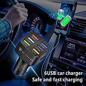 Car Charger Adapter,6 Ports USB QC3.0 Fast Car Charger QC3.0/3.1A,32V Upgraded Smart Shunt Car Phone Charger Compatible iPhone 14 13 12 Pro Max/All Smart Phones (Black)