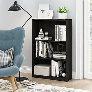 Furinno Jaya Simple Home 3-Tier Adjustable Shelf Bookcase, Espresso & Simplistic Set of 2 End Table, Espresso/Black