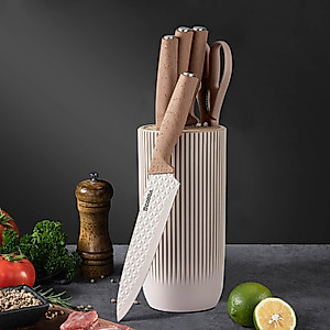 GOODA Kitchen Knife Set With Block,6-Piece Professional Chef Cooking Knives Set For Kitchen,Non-Stick Stainless Steel Knife Block Set (Khaki)
