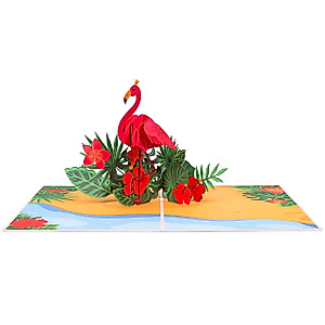 Paper Love Flamingo Pop Up Card, For Summer, Birthday, Wedding, Anniversary, Thank You, Thinking of You, Mothers Day, Valentines Day or All Occasion | 5" x 7"