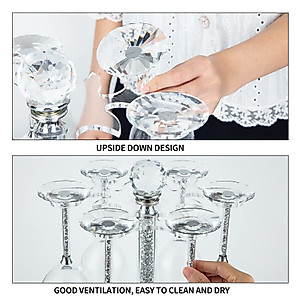 sugarchef Crushed Diamond Wine Glass Rack Countertop Holder Creative Cup Drying Rack with 6 Hooks Stand for Home Countertop Home Bar Accessories (Silver)