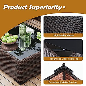 UPHA 7 Pieces Patio Furniture Set, Outdoor Sectional Brown PE Rattan Wicker Sofa Set with Cushions and Tempered Glass Coffee Table for Poolside, Lawn, Garden and Balcony