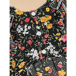 QWINEE Flower Print Dog Dress Ruffle Sleeve Puppy Princess Dress Casual Lightweight Party Vacation Dresses for Small Medium Cats Dogs Black M