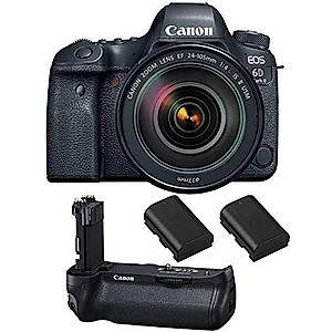 Canon EOS 6D Mark II DSLR Camera with EF 24-105mm f/4 is II USM Lens, Canon BG-E21 Battery Grip, 2 Spare Batteries (Renewed)