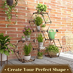 Tikea Plant Stand Indoor Outdoor Hexagonal Plant Stand for Multiple Plants Indoor Large Wooden Plant Shelf 7 Tiered Creative DIY Flowers Stand Rack for Living Room Balcony Patio Window