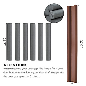 2PCS Under Door Draft Stopper,Twin Door Draft Blocker Weather Stripping Noise Cold Air Blocker Window,Washable,Dust Proof,Removable,Adjustable Door Sweeps 38"(Brown)