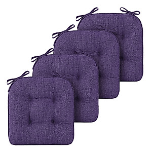 Basic Beyond Chair Cushions for Dining Chairs 4 Pack, Memory Foam Chair Cushion with Ties and Non Slip Backing, 15.5 x 15.5 Inches Tufted Chair Pads for Dining Chairs(Purple)