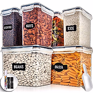 fullstar Food Storage Bins with Lids, Airtight food storage containers for Kitchen & Pantry organization. Includes Marker, Pen & Scoop (6 Pack)