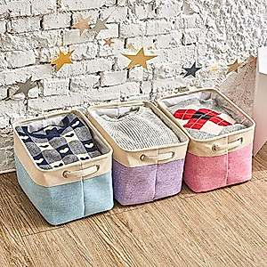 EZOWare Set of 3 Large Canvas Fabric Tweed Storage Organizer Cube Set W/Handles for Nursery Kids Toddlers Home and Office - 15 L x 10.5 W x 9.4 H -Mixed Crème