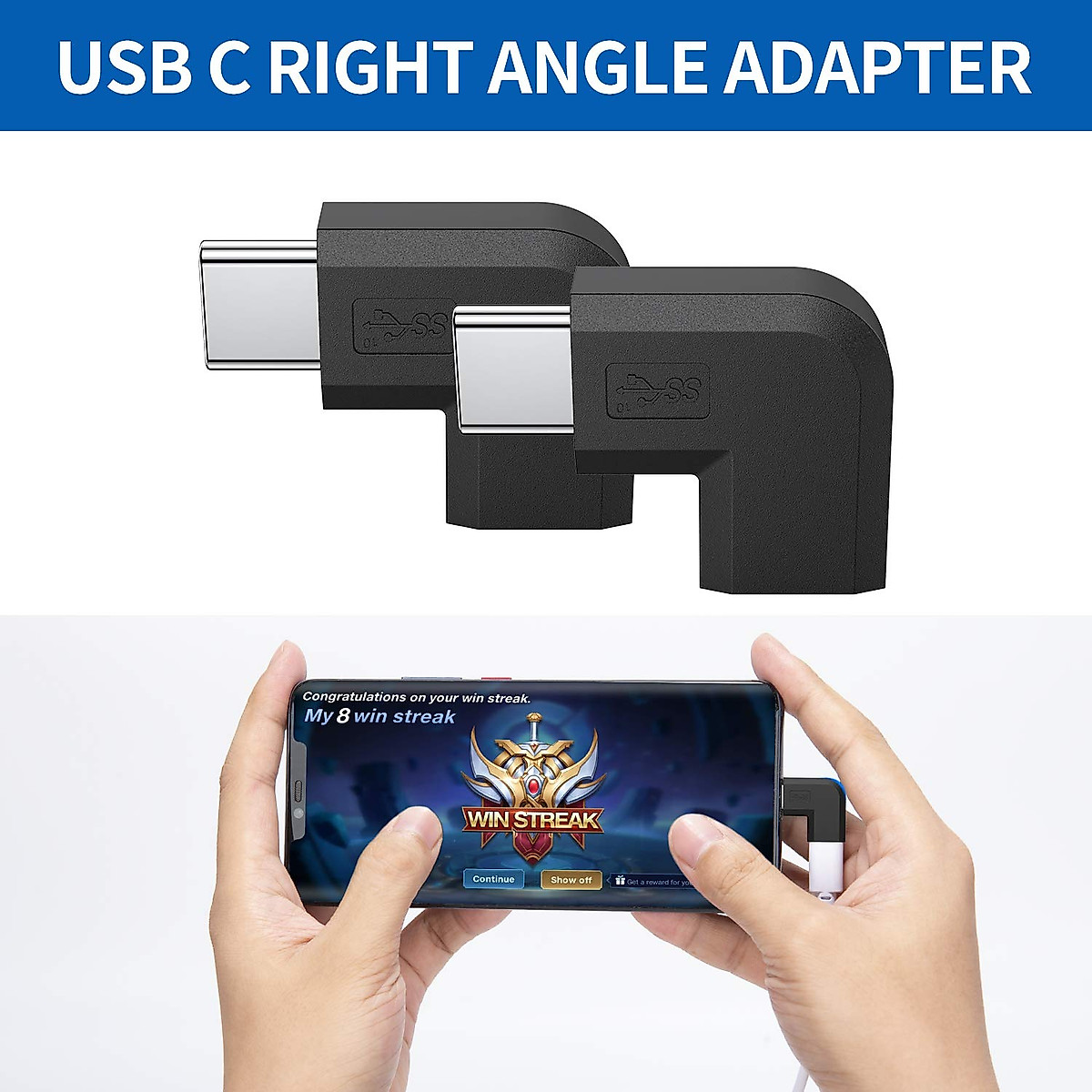 Right Angle USB C Adapter (2 Pack),3.1/10Gbps Right & Left Angled 90 Degree USB Type C Male to Female Extension Connector for MacBook Pro,Nintendo Switch,Laptop,Tablet,Mobile Phone,Oculus Quest Link