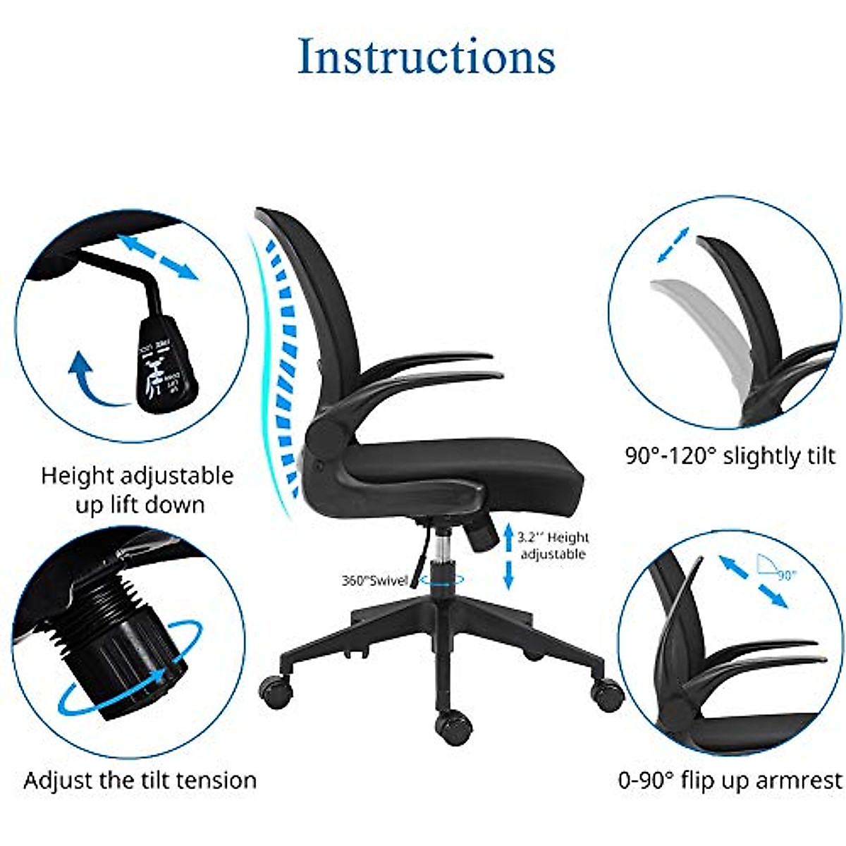 IPKIG Foldable Office Chair - Home Office Desk Chairs with Flip-Up Arms and Foldable Backrest, Mesh Computer Chair Foldable Executive Office Chair (Black)