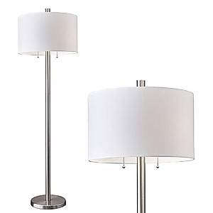 Adesso 4067-22 Boulevard Floor Lamp, 61 in, 2 x 100 W Incandescent/26W CFL, Brushed Steel Finish, 1 Tall Lamp