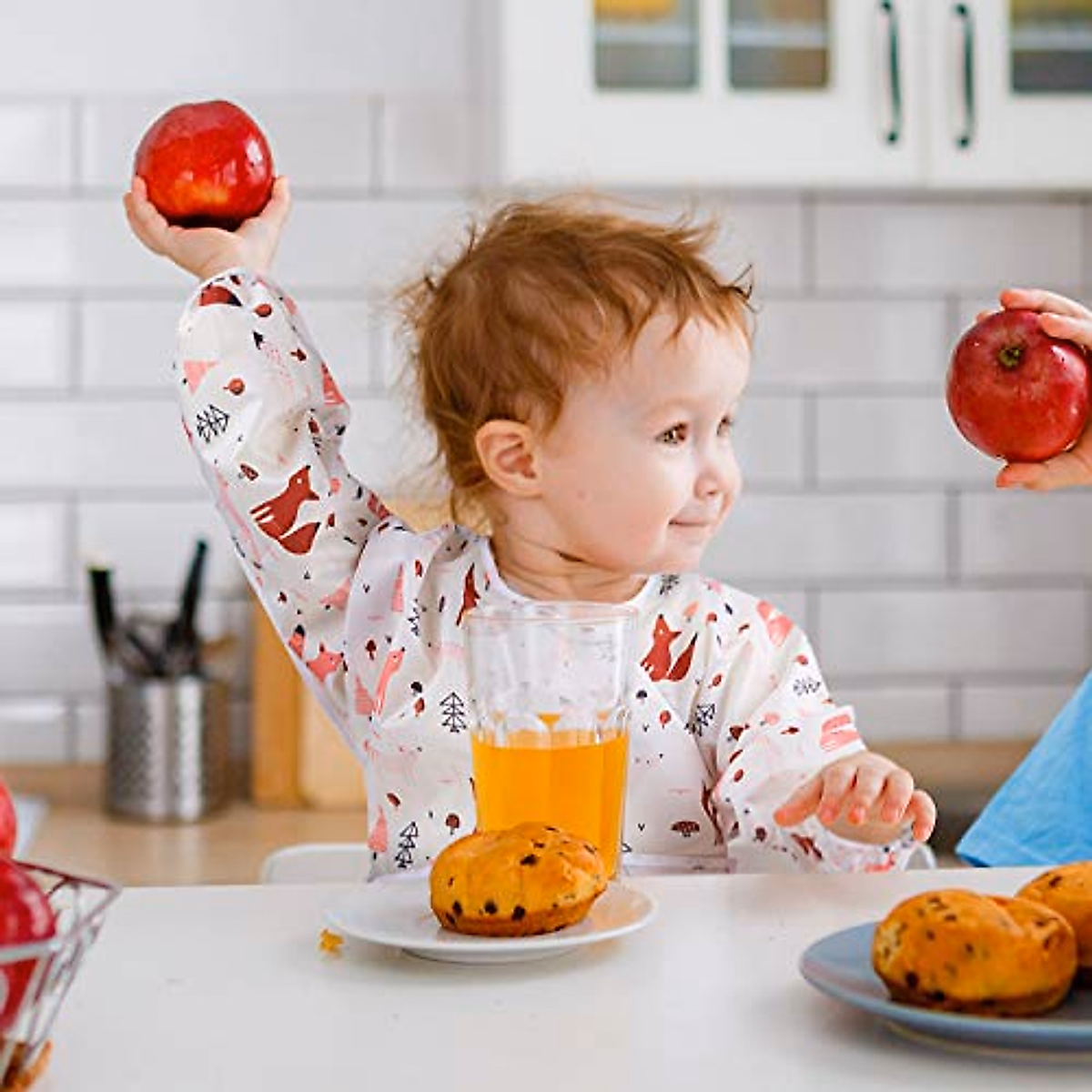 2 Pcs Long Sleeved Bib Set | Baby Waterproof Bibs with Pocket Bundle | Toddler Bib with Sleeves and Crumb Catcher | Play Smock Apron | 6-24 Months