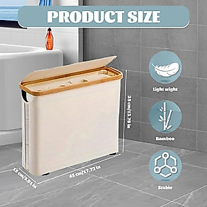 Toilet Paper Storage Anti-Slip Toilet Paper Bin with Lid Handle Waterproof Standing Toilet Paper Basket 18 x 6 x 14 Bathroom Accessories for Home, Hotel Beige.
