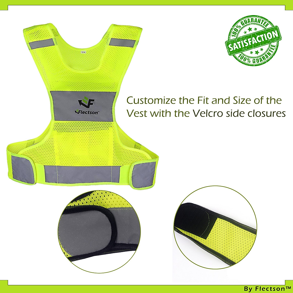 Reflective Running Vest - 360° High Visibility Yellow Safety Vest with Adjustable Side Closure and Inside Pocket - Large