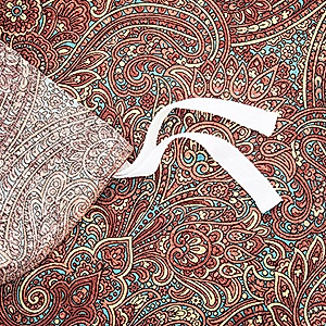 Eikei Boho Paisley Print Luxury Duvet Cover and Shams 3pc Bedding Set Intricate Tuscany Bohemian Damask Medallion 350TC Egyptian Cotton Sateen (Queen)