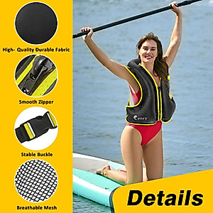 SOLY Inflatable Snorkel Jackets, Buoyancy Aid Swim Diving Jacket-Adult with Leg Straps Snorkel Vest for Swimming,Kayaking Other Low Impact Water Sports（Neon Green）