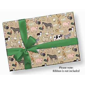 Stesha Party Farm Animal Wrapping Paper Cow Gift Wrap - Folded Flat 30 x 20 Inch - 3 Sheets