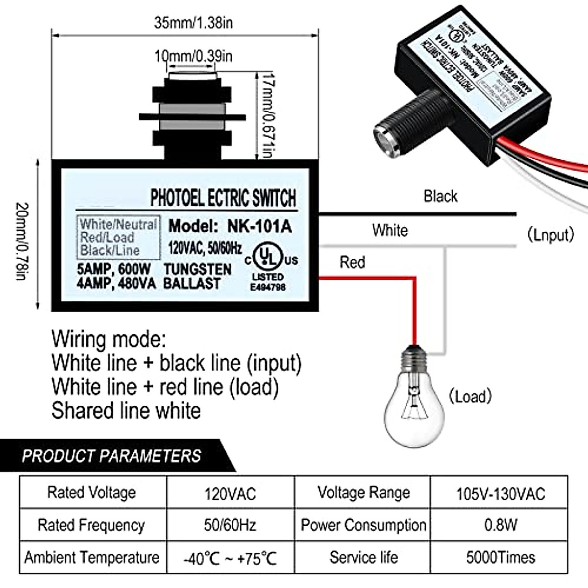 4 Pack 120V AC Photoelectric Switch Light Control Sensor Button Switch with Automatic Illumination Detection Circuit,Dusk to Dawn Senso
