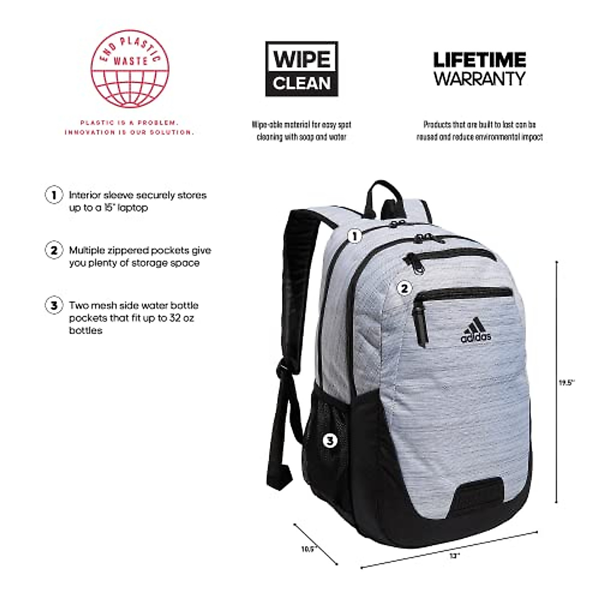 adidas Foundation 6 Backpack, Two Tone White/Black, One Size