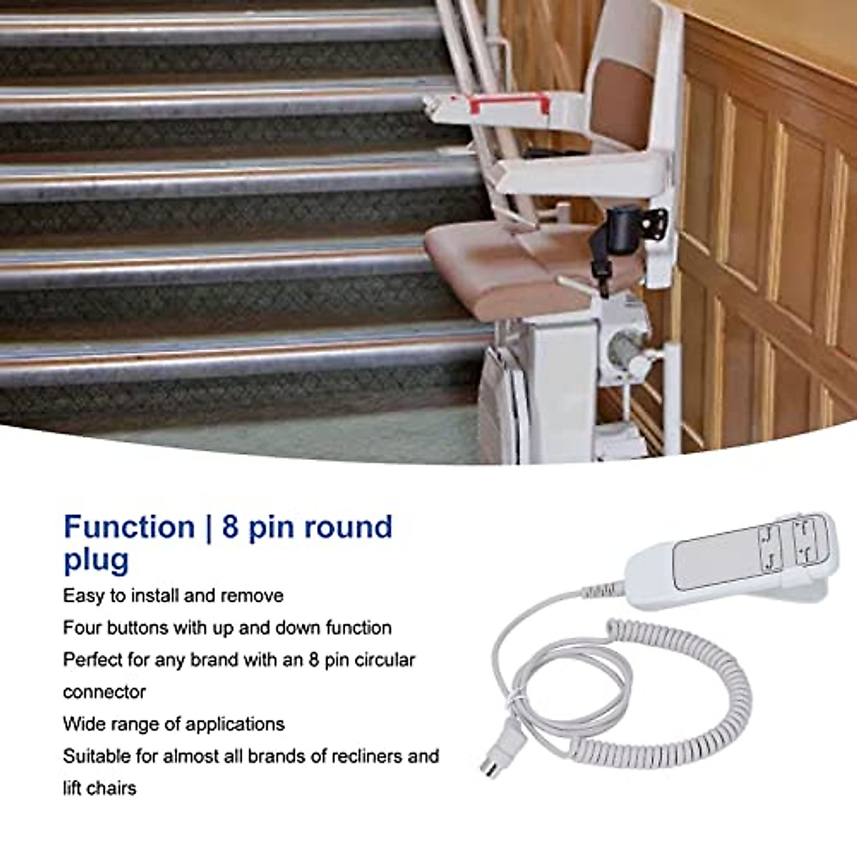 Electric Recliner Controller, Power Recliner Hand Control 4 Button 8 Pin Remote Handset Controller for Lift Chair Power Recliner