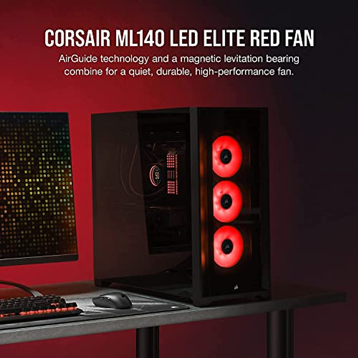 CORSAIR ML140 LED Elite, 140mm Magnetic Levitation Red LED Fan with AirGuide, Single Pack, Black