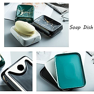 XUDREZ Bathroom Accessory Sets, Marble Look Bath Accessories Set, Includes Soap Dispenser Pump, Divided Toothbrush Holder, Tumbler Rinsing Cup, Storage Canister (Shiny Black 4-Piece Bathroom Set)