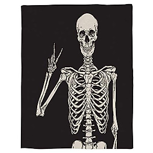 Flannel Fleece Blanket Funny Skull Skeleton Ultra Soft Lightweight Throw Blankets Creative Art Skull Halloween Victory Warm Cozy Bed Couch for Travel All Reason, 40x50